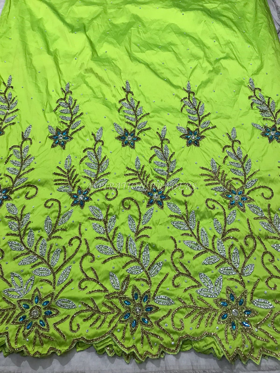 Lemon Green Applique Designer material fabric - AP042 – Aspiration Traders