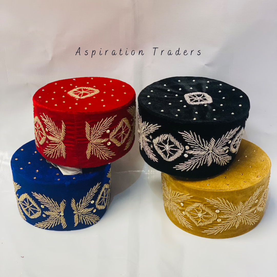 Royal Blue Nigerian Gold Beaded Velvet African Wedding Hat - AWC009 ...