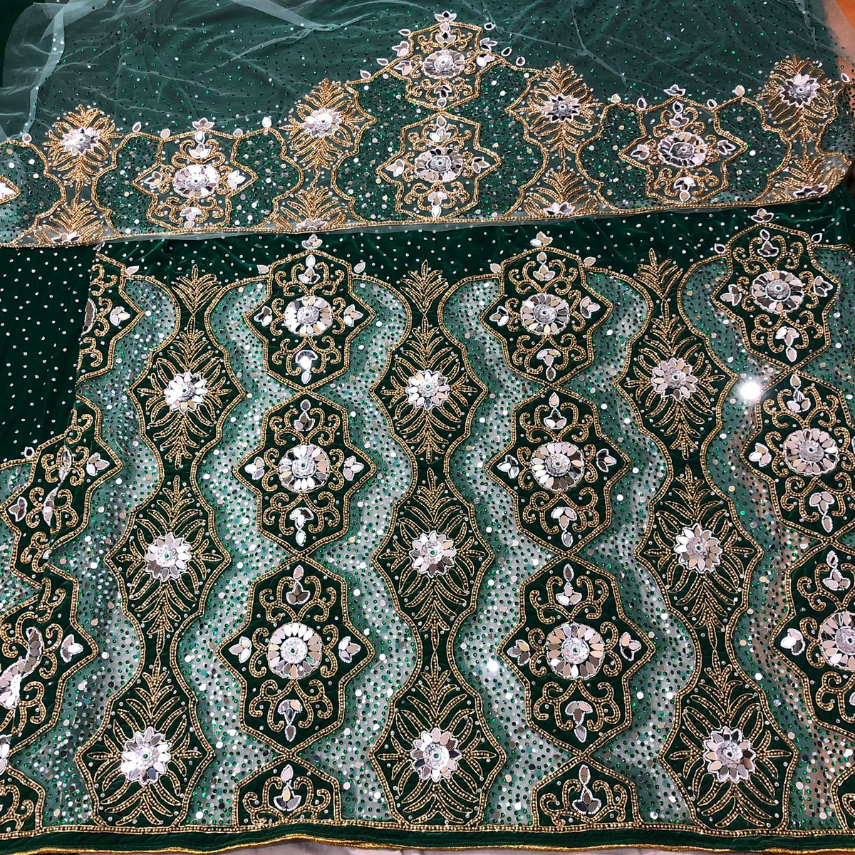 Emerald Green Velvet Heavy Beaded Designer George Wrapper With Blouse ...
