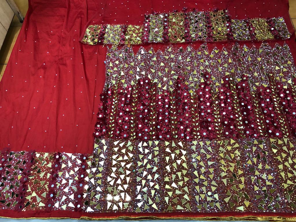 Gorgeous Red Heavy Beaded Designer Net Lace George wrapper Set - NLDG1 ...