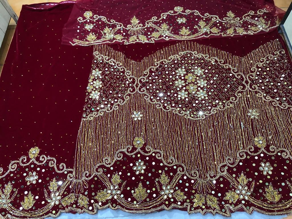 Gorgeous Burgundy Designer Velvet Fabric Heavy Beaded VIP George Wrapp ...