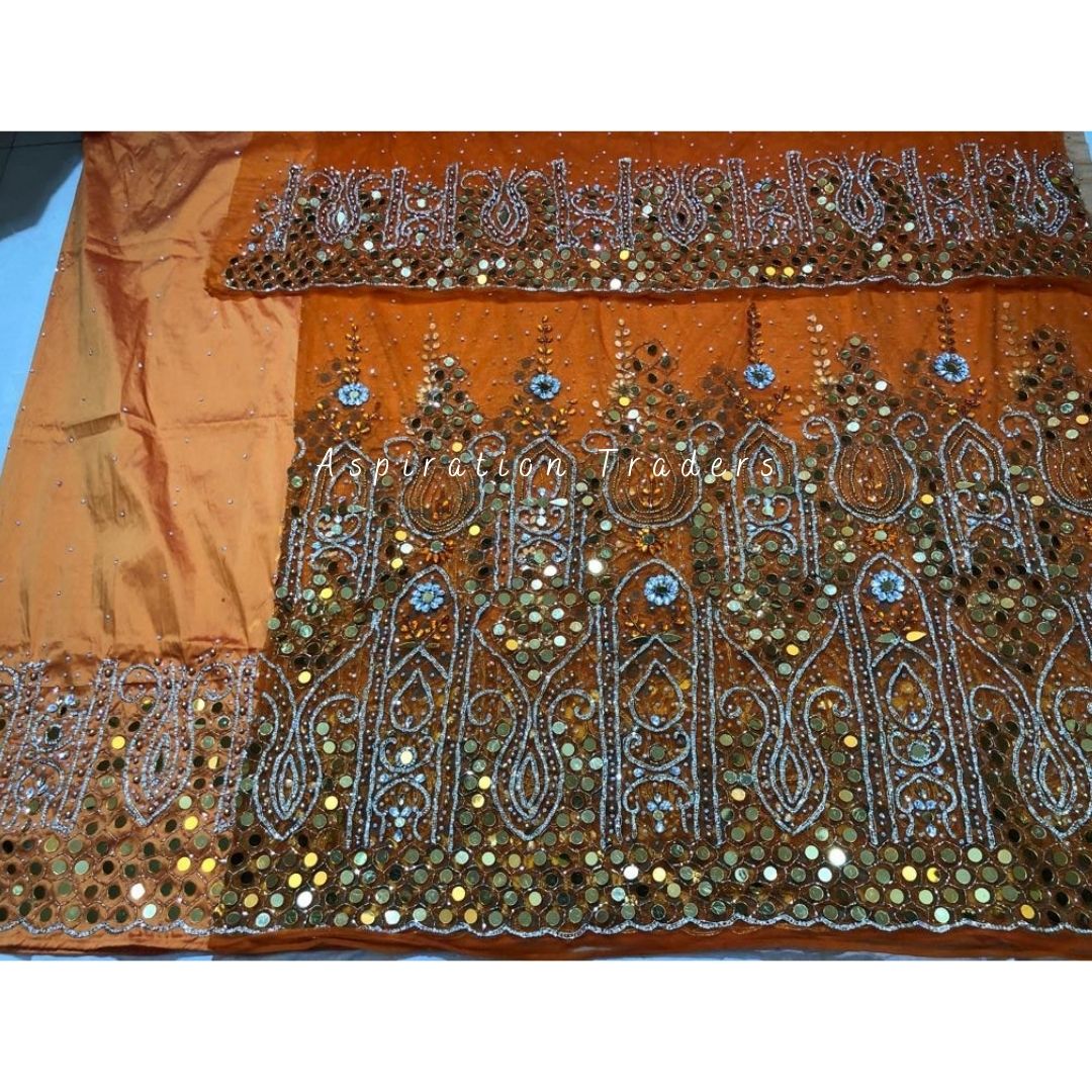 Zesty Orange Heavy Beaded Designer Net Lace George wrapper Set - NLDG1 ...