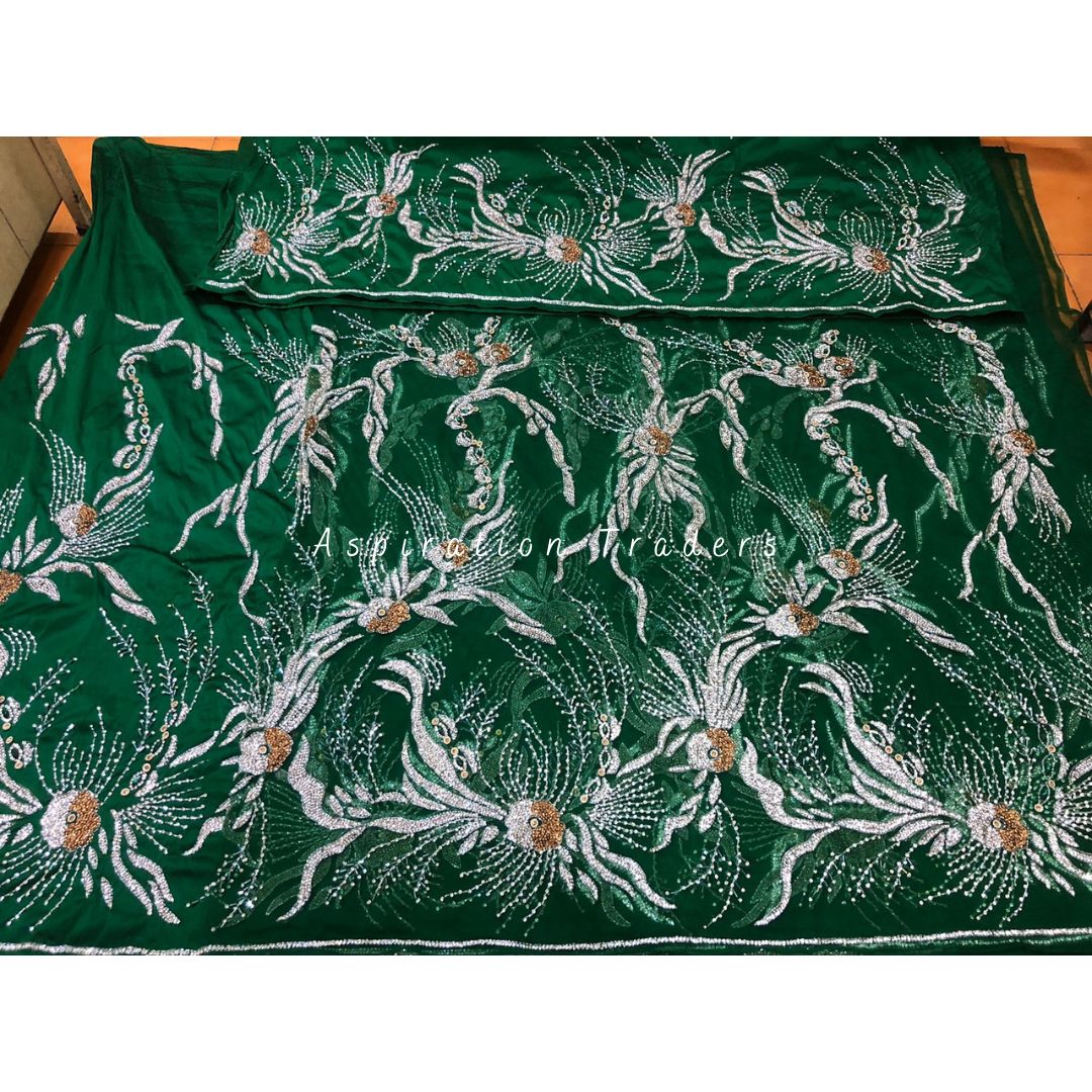 Beautiful Emerald Green Heavy Beaded Designer Net George Wrapper set ...