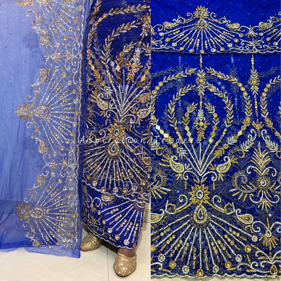 Warm toned Burnt Orange Heavy Beaded Designer Net Lace George wrapper ...