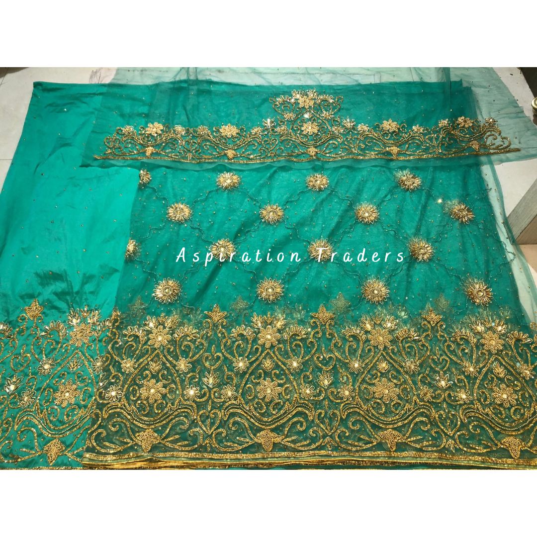 Tranquil Sea Green Heavy Beaded Designer Net George Wrapper set - NLDG ...