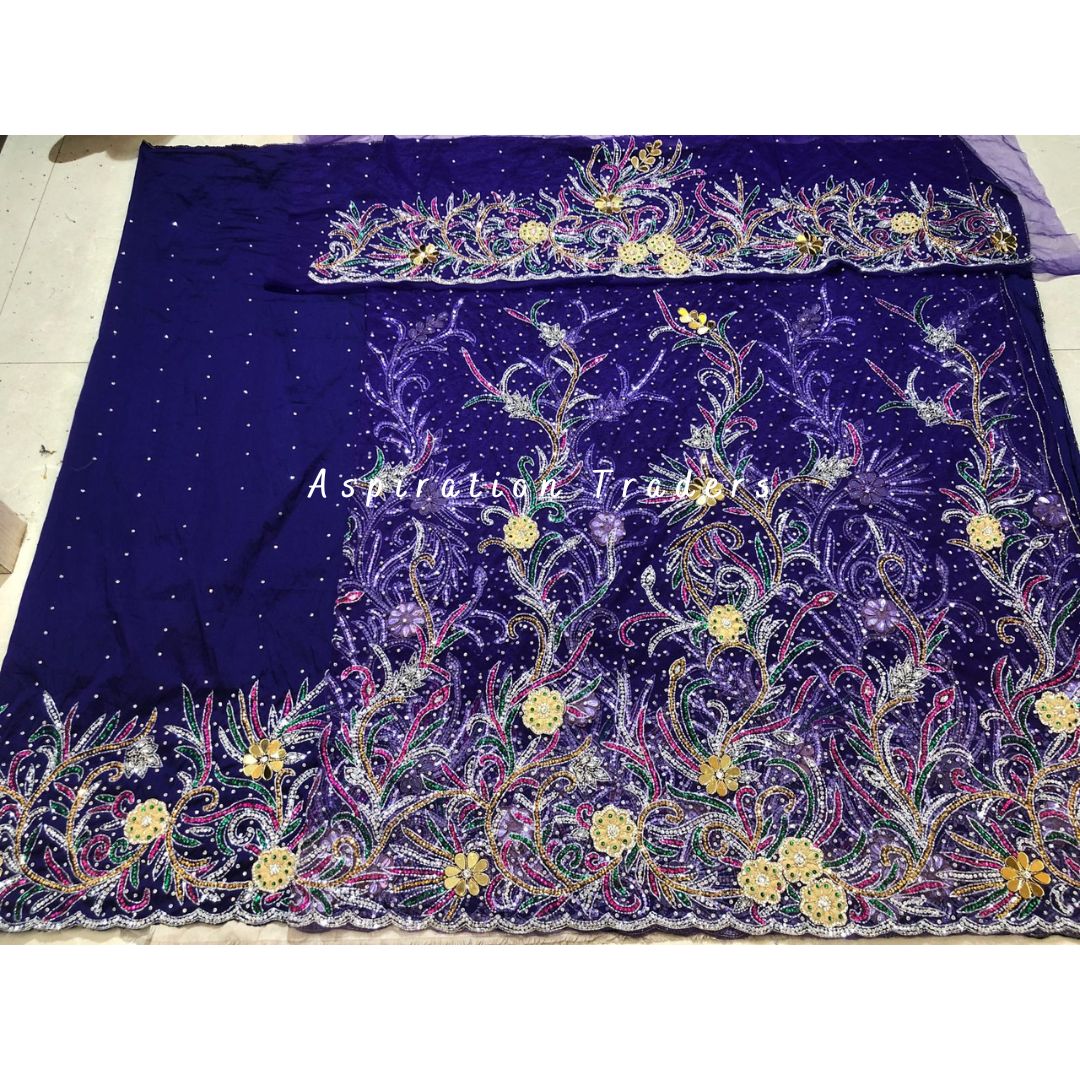 Royal Purple colored Heavy Beaded Designer Net George Wrapper set - NL ...