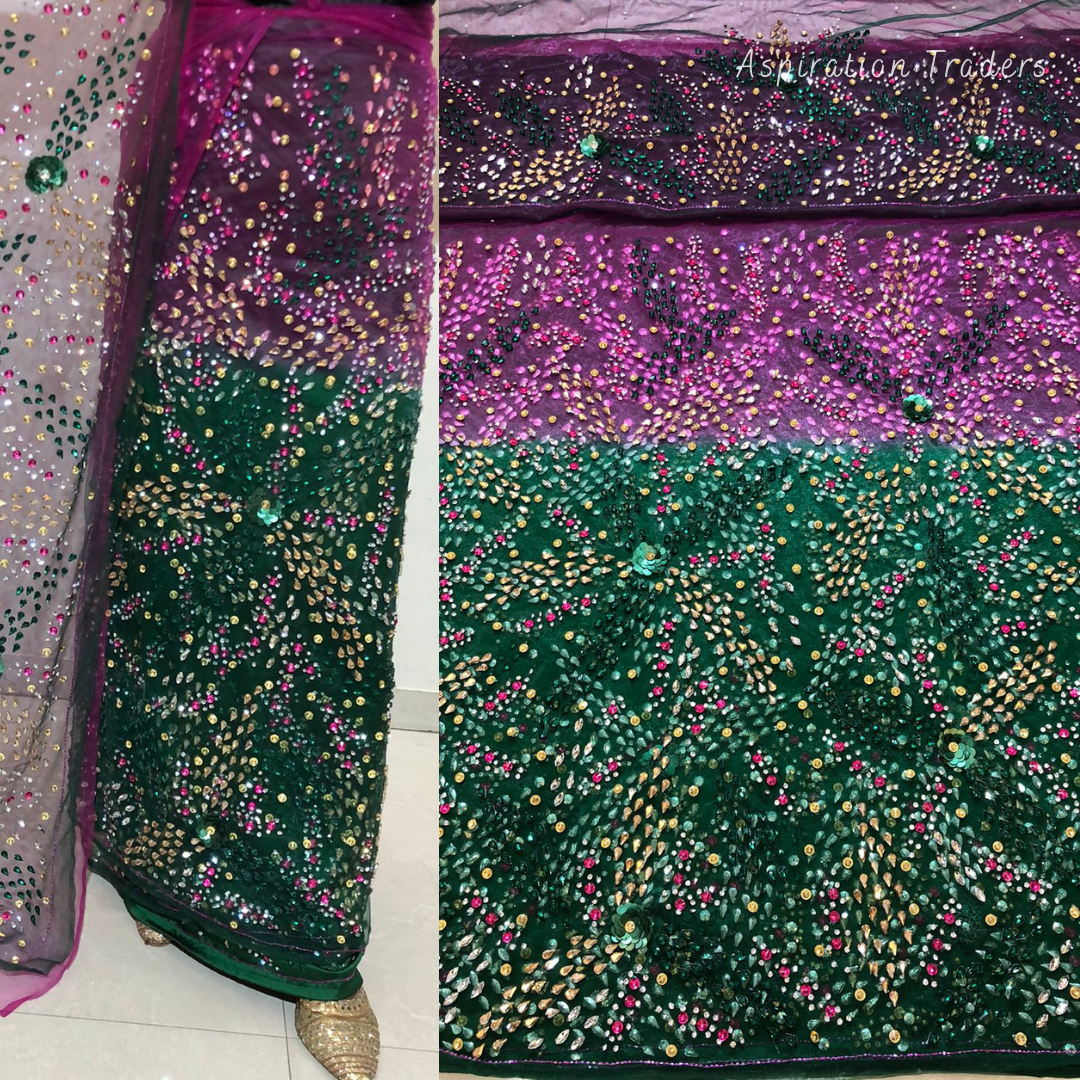 Two Tone Heavy Stone beaded Net Lace George Wrapper Set with Blouse ...