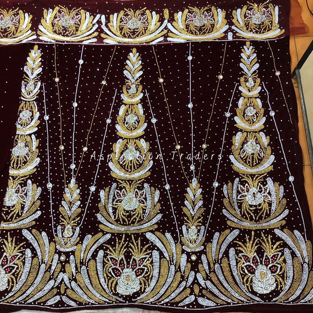 Gorgeous Burgundy Velvet Heavily Beaded Nigerian George wrapper set ...
