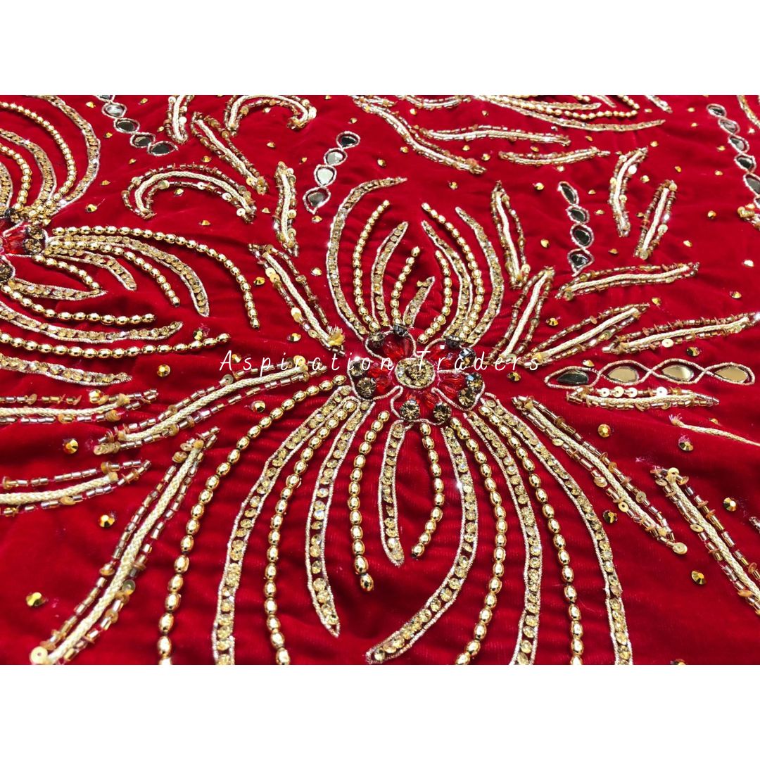 Bold Red Velvet Heavily Beaded Nigerian George wrapper set - VG051 ...