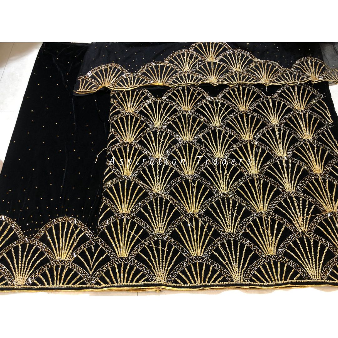 Beauty in Black Velvet Heavily Beaded Nigerian George wrapper set - VG ...