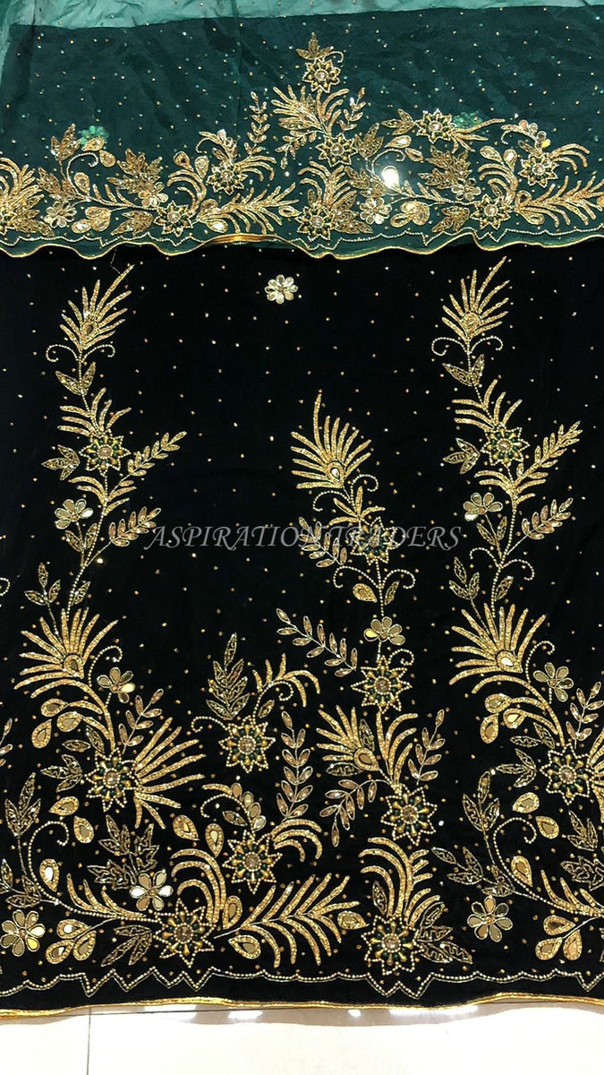 DARK GREEN Latest Designer Velvet Fabric George Wrapper With Net Blous ...