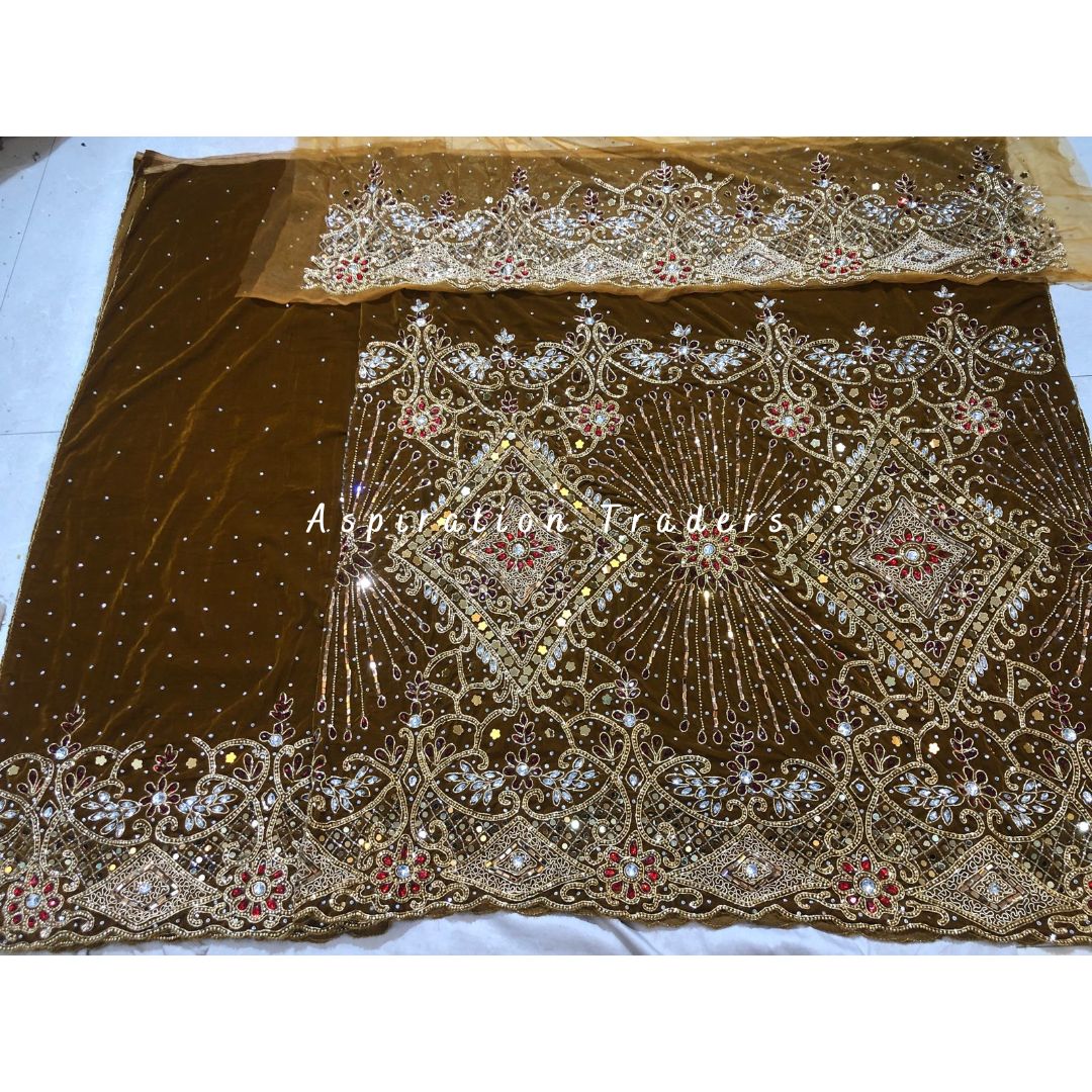 Gorgeous Mustard Gold Velvet Heavy beaded George wrapper set - VG054 ...