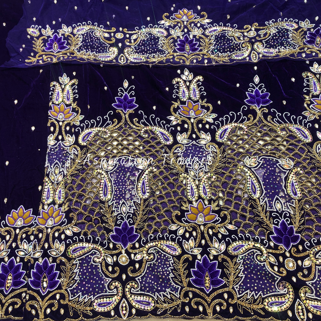 Bold Purple with Lacer Cut & Net Patch Heavy Beaded Work Velvet George ...