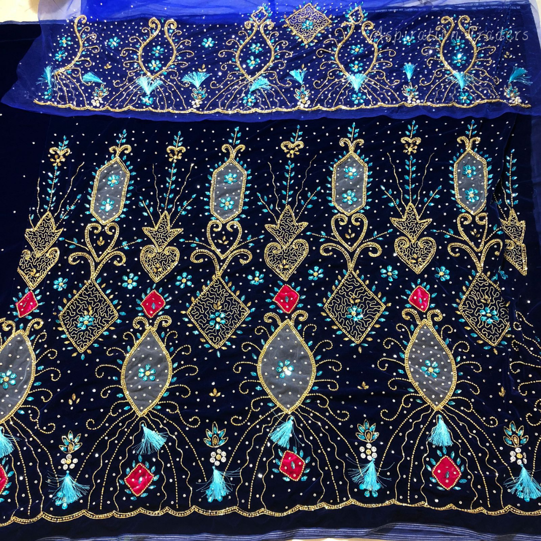 Eye Catching Purple Heavily Beaded with Thread fringes Designer Velvet ...