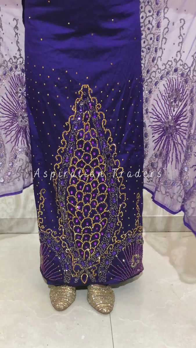 Vivid Purple Sequined Heavy Stone Beaded George Wrapper With Blouse De ...