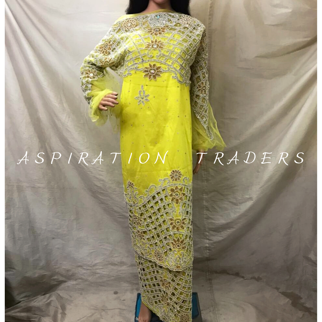 Hand made Beaded Georges wrapper set with cutwork design - BG134 ...