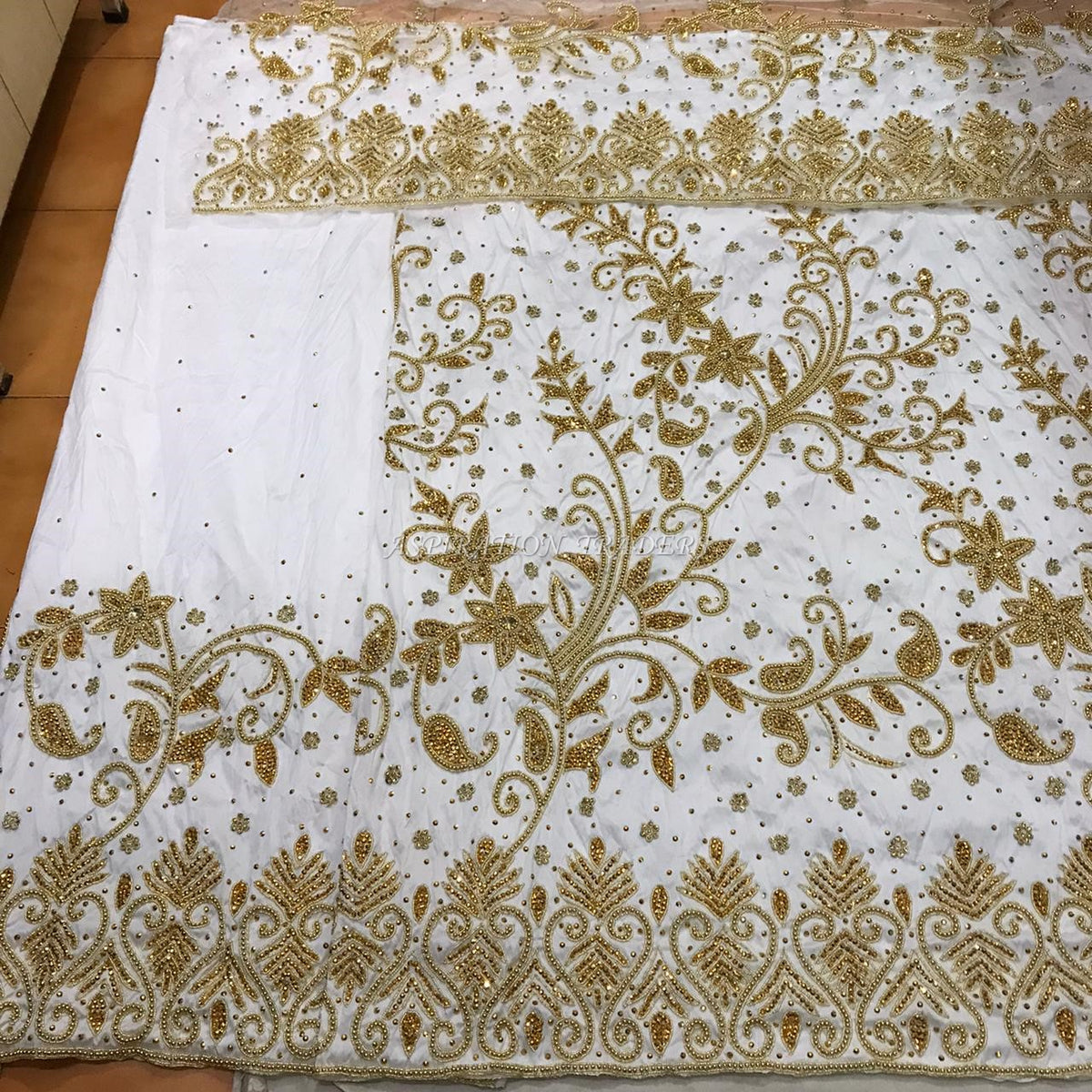 White color African Over all work Medium Beaded George wrapper with bl ...