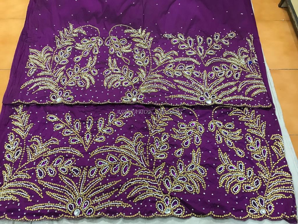 Beautiful Magenta Color African Designer Medium Beaded George wrapper ...