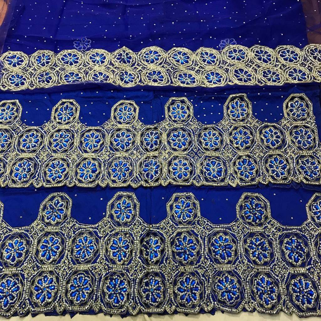 Royal Blue Color African Wedding Asobie Beaded George Wrapper Set - BG ...
