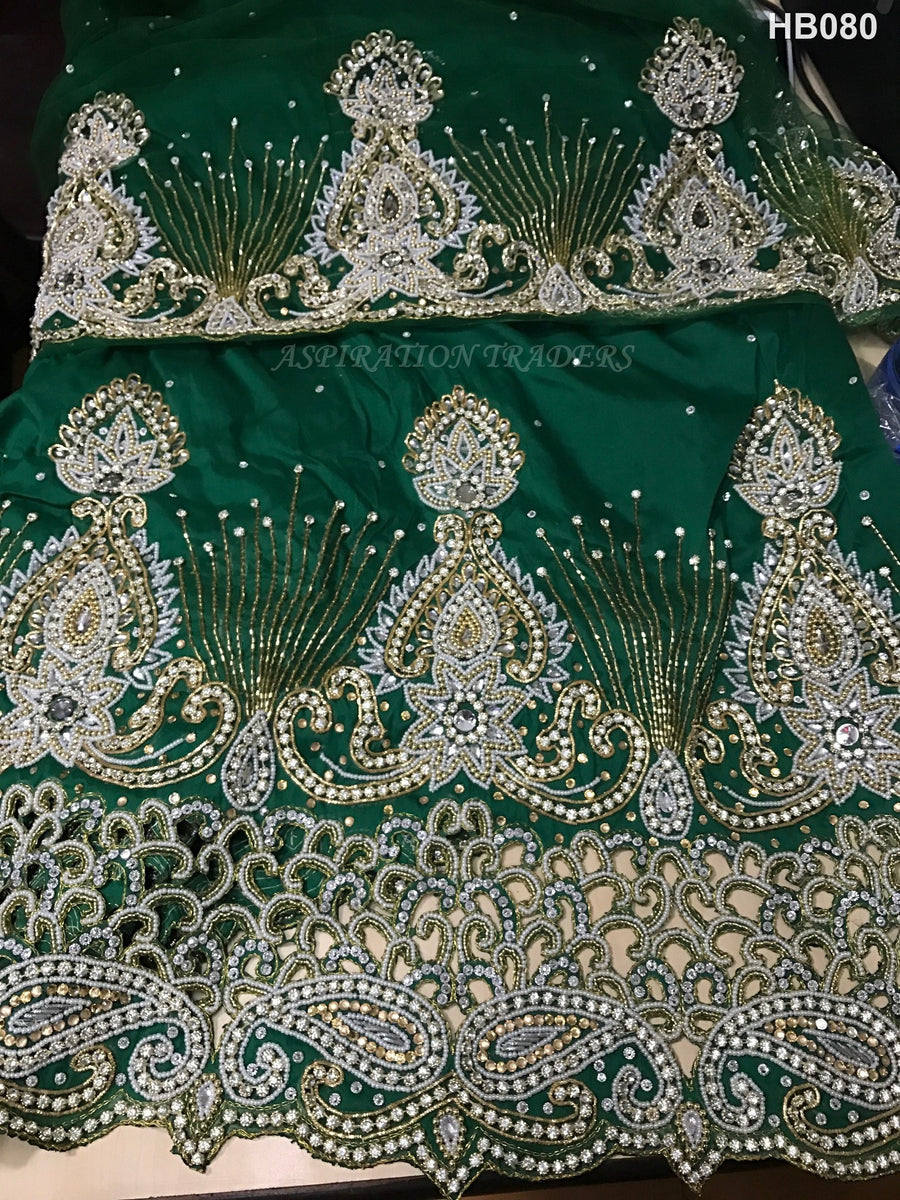 Green Color Heavy Beaded Indian George Fabric With Fancy Blouse- HB080 ...