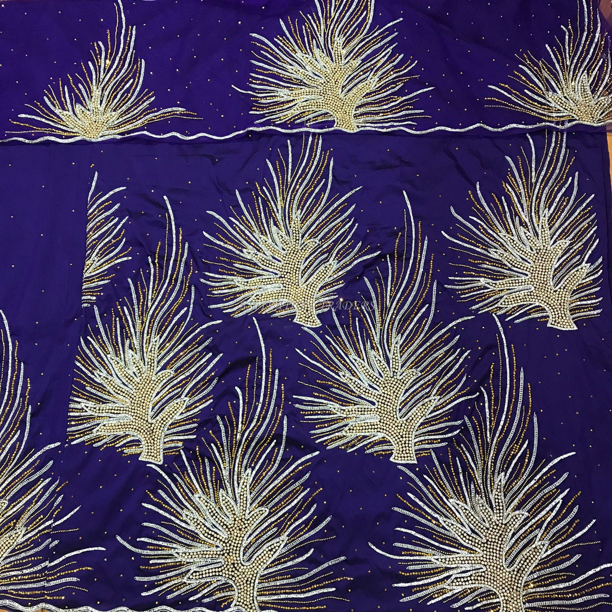 PURPLE color beautiful Tree pattern Nigerain Beaded george wrapper set ...