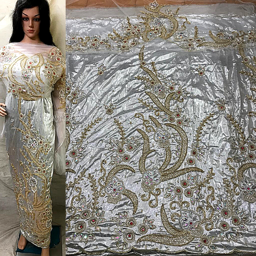 WHITE Heavy Beaded Metallic George Wrapper For Igbo Weddings- HBMG024 ...