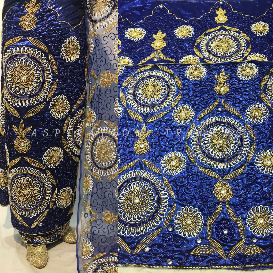 ROYAL BLUE Metallic/ Shimmer NIGERIAN Wedding George wrapper set - HBM ...