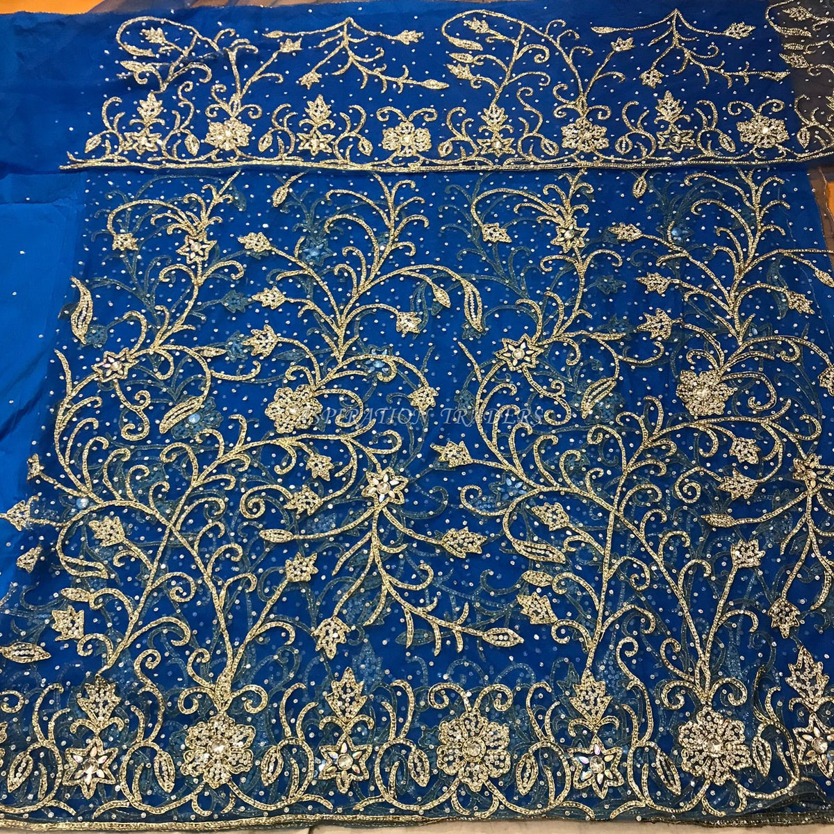 Turquoise Blue All Stone work Net Fabric African Goegre wrapper with b ...