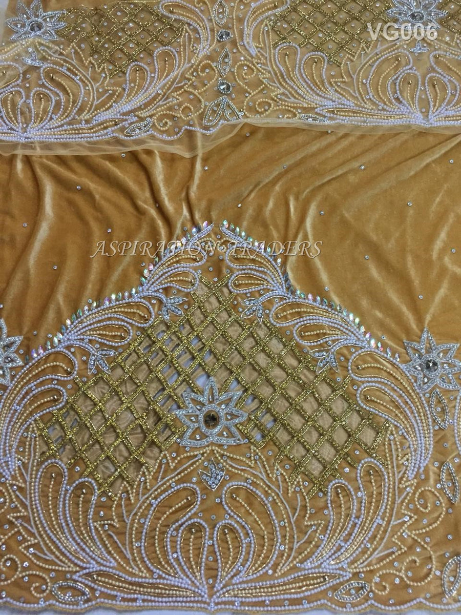 Crystal Beaded Velvet George Wrapper For Nigerian Wedding Attire- VG00 ...