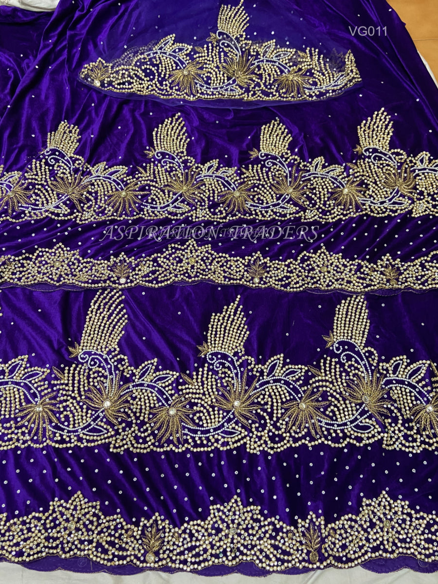 Designer Floral Heavy Beaded Velvet George Wrapper For Nigerian Weddin ...
