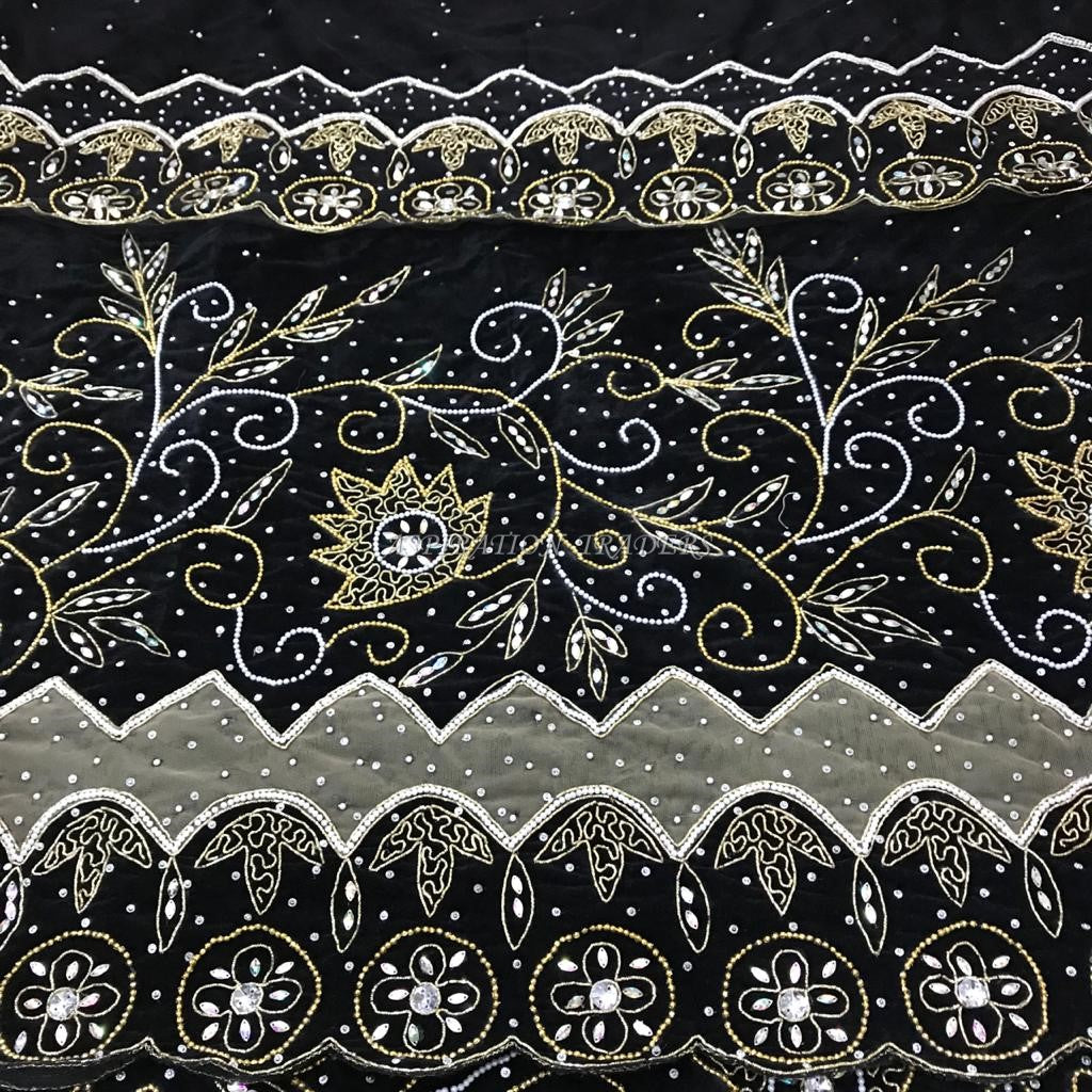 Navy Blue Velvet Fabric Hand work High Grade George Wrapper set at rea ...