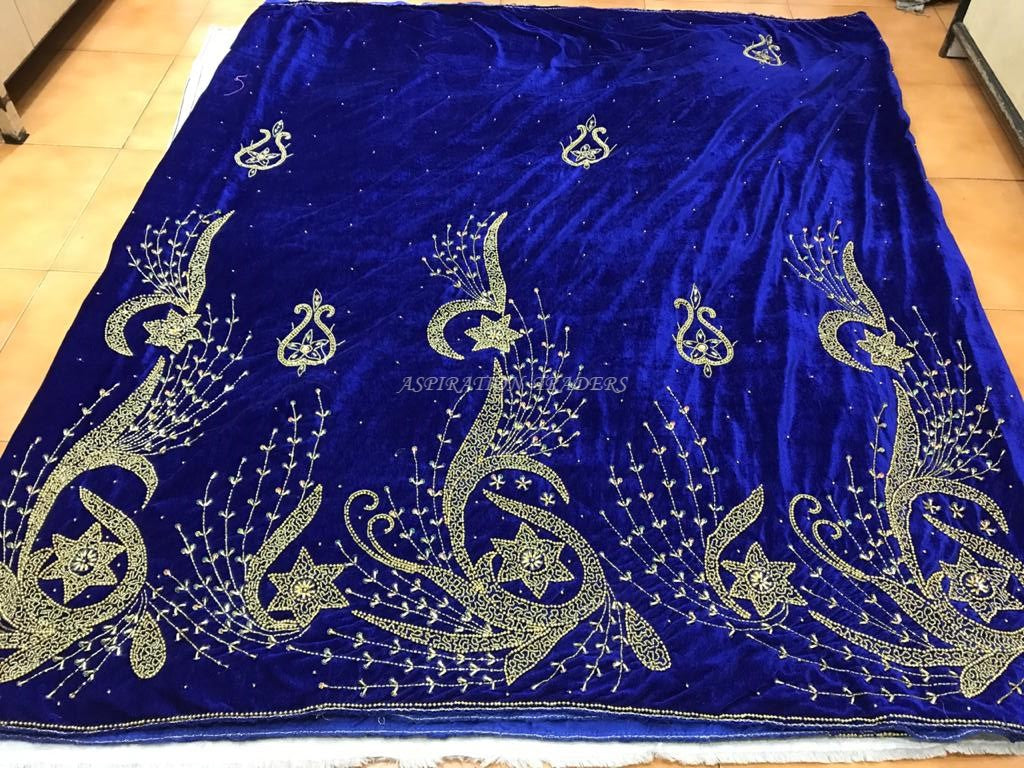 Royal Blue Velvet Fabric Medium Beaded George Wrapper Set - VG021 ...