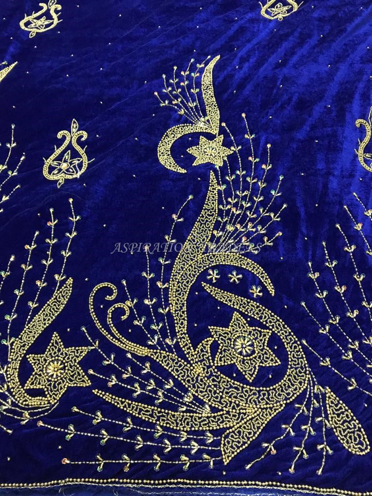 Royal Blue Velvet Fabric Medium Beaded George Wrapper Set - VG021 ...