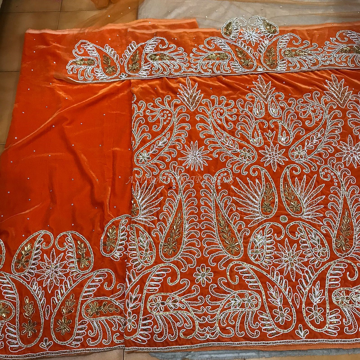 Beautiful Orange Velvet Heavily Beaded Nigerian George wrapper set - V ...