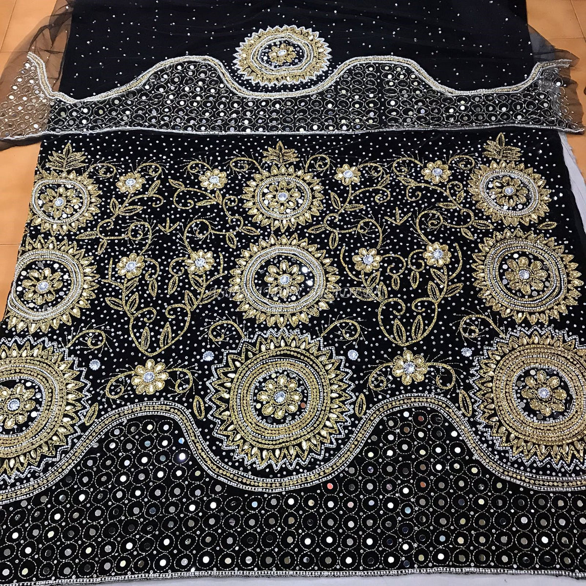 BLACK color Heavy Beaded Velvet Fabric George wrapper set- VG026 ...