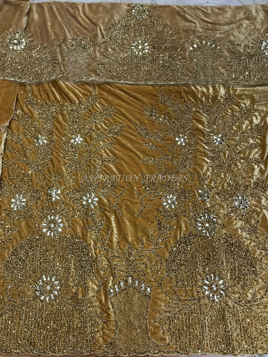 Golden Velvet Fabric African Heavy Beaded Velvet George wrapper set ...